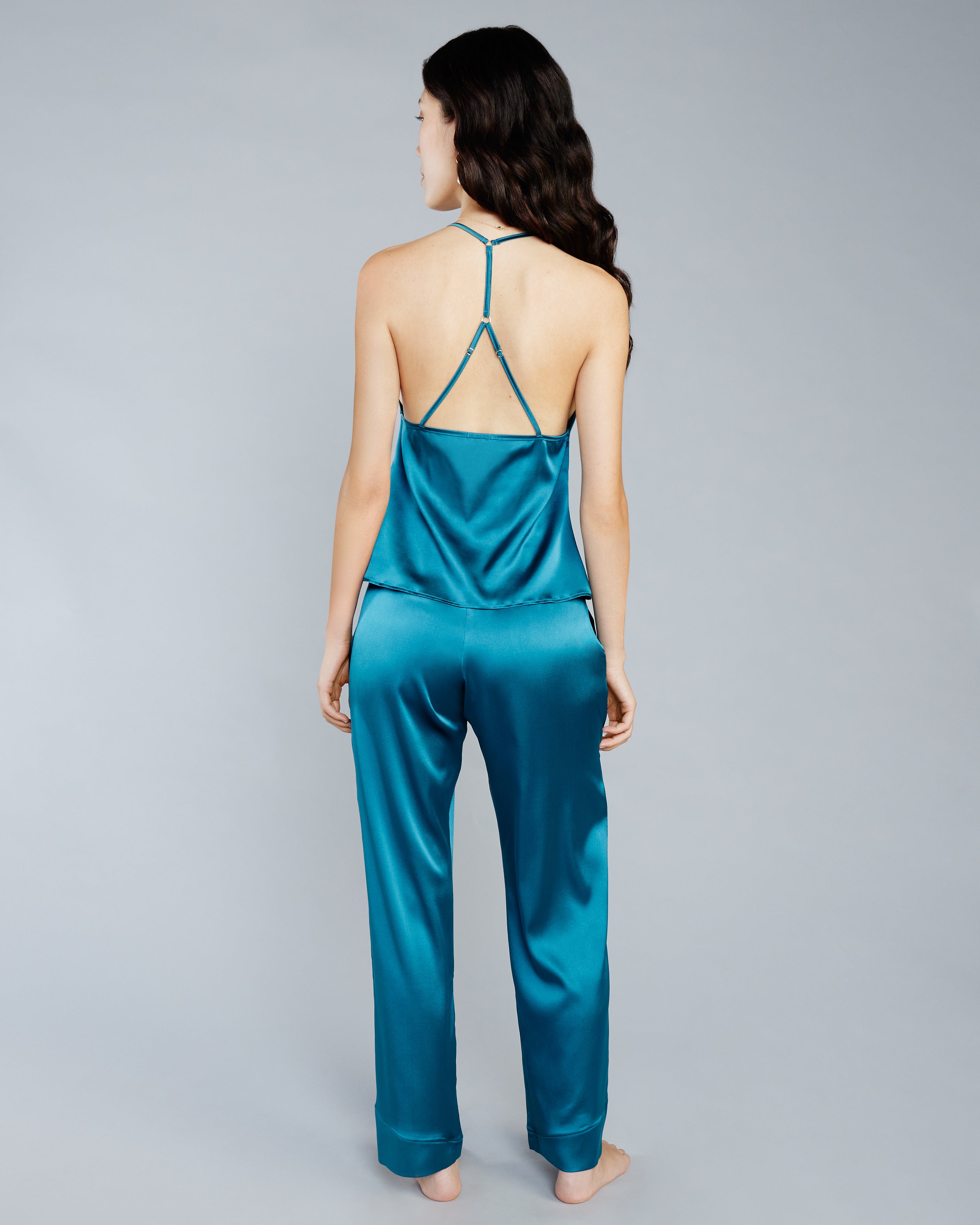 Emma Harris | Elsa Teal Silk Pajama Set at Jane's Vanity