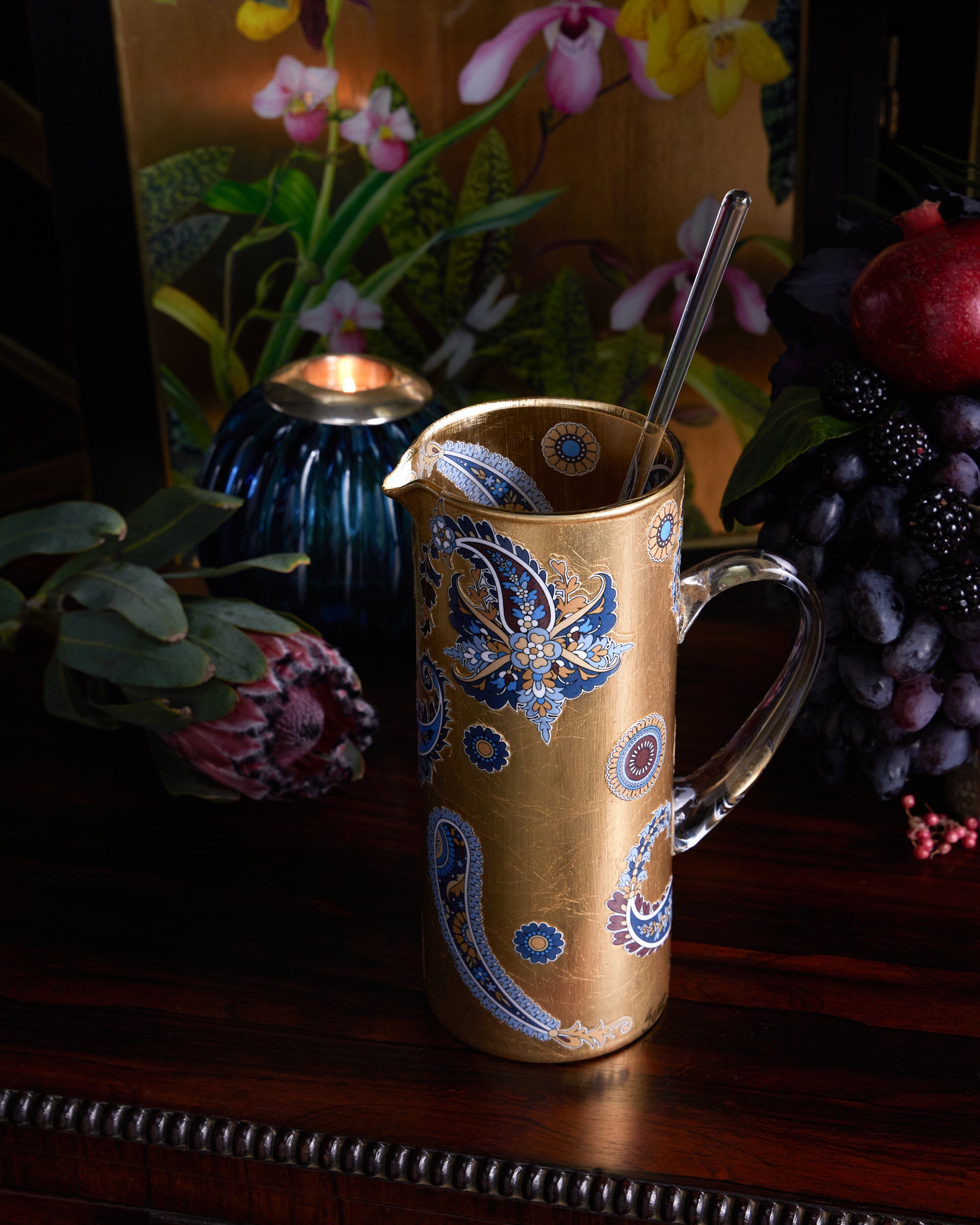 Scott Potter | Baby Blue Paisley Gilded Cocktail Pitcher at Jane's Vanity