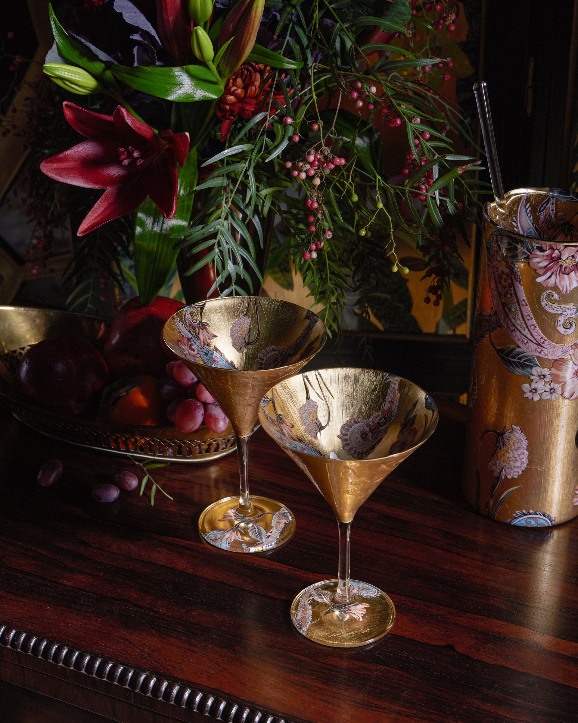 Scott Potter | Pink and Aqua Paisley Gilded Martini Glass Set at Jane's ...